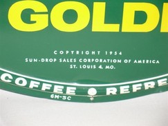 Advertising-Soda; Sun-Drop Cola, Sign, It's Golden, Tin, 1954, 29 inch.