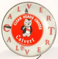 Advertising Clock; Calvert Whiskey, Owl, Clear Heads Choose, Bubble, 15 ...