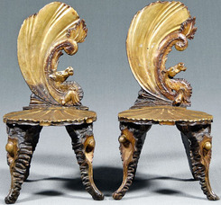 Furniture: Chair-Side (02); Venetian, Grotto, Gessoed Wood, Silver Gilt ...