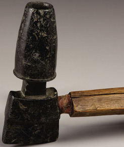 Pipe; Northern Plains, Stone Head, Micmac Style Bowl, Wood Handle, 13 inch.