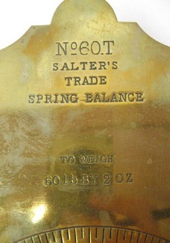 Scale; Hanging Spring Balance, Salter, No 60T, Brass Face.