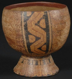 Pottery; Pre-Columbian, Mixtec, Bowl, Polychrome Decoration, 6 inch.