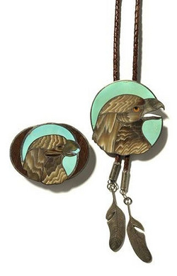 Jewelry; Native American, Milliron (R&F), Bolo Tie & Buckle, Inlaid ...