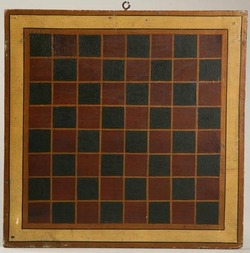 Gameboard; Checkers, Black & Red Checks, Yellow Border, 1908, 15 inch.