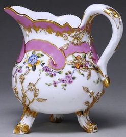 Sevres Porcelain; Rose Pompadour, Milk Pitcher, Floral, Footed, 5 inch.