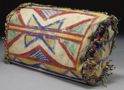 Cylinder; Sioux, Parfleche, Polychrome Paint, 21 inch.