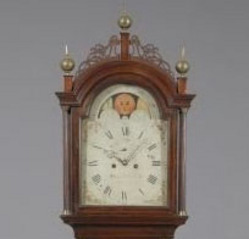 Tall Case Clock; Massachusetts, Federal, Willard (Aaron Jr), Mahogany, Arched Bonnet, Fretwork ...