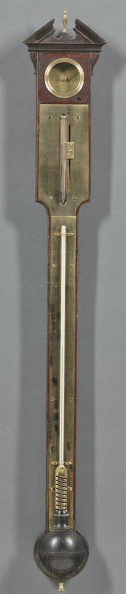 Barometer; Stick, Gilbert (London), Mahogany, Broken Arch, Brass Face ...