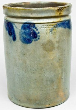 Stoneware; Bell (John), Crock, Cobalt Tulip Decoration, 11 inch.