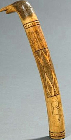 Tool; Plains, Hide Scraper, Elk Horn, Incised Decoration, 16 inch.