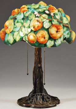 Table Lamp; Pairpoint, Puffy, Appletree, Tree Trunk Base, 21 inch.
