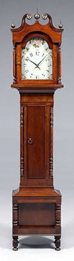 Tall Case Clock; Pennsylvania, Federal, Cope (Jacob), Cherry & Mahogany, Broken Arch, 91 inch.