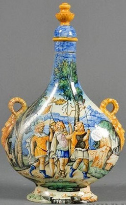 Majolica Pottery; Italian, Pilgrim Flask, Scene of Romans Parading, 16 ...