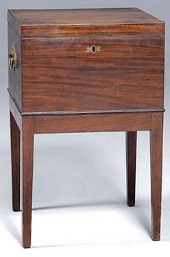 Furniture: Cellarette; Federal, Mahogany, Square Legs, Brass Handles.