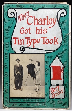 Arcade; Mutoscope Marquee Card, Chaplin, Got His Tin Type Took, 22 inch.