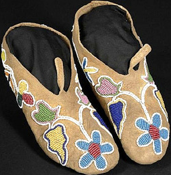 Moccasins; Otoe, Beaded Hide, Floral Design, 8 inch.