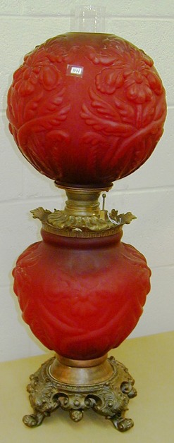 Parlor Lamp; Victorian, Gone With the Wind, Satin Glass, 30 inch.