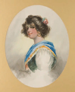 Skillman, ER; Watercolor Painting, signed, Brown-Eyed Woman Wearing a ...