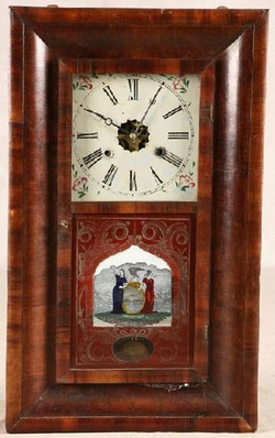 Shelf Clock; Jerome & Co, 30-Hour, Ogee, Mahogany, 25 inch.