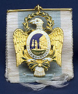 Medal; Order of the Cincinnati, Enameled Gold Eagle, Blue & White Ribbon.