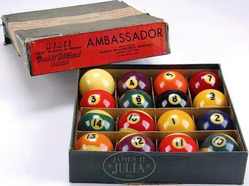 Billiards; Pool Balls, Albany Billiard Ball Co, Ambassador, Boxed Set.