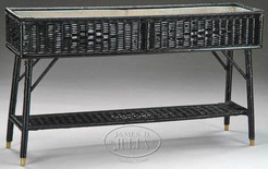 Furniture: Wicker; Fernery, Black Paint, Tin Liner, Stretcher Shelf ...