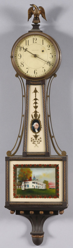 Banjo Clock; Waltham, Washington, 8-Day, Mahogany, 41 inch.