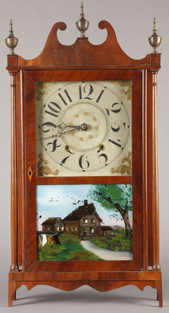 Shelf Clock; Terry (Henry), Pillar & Scroll, Mahogany, 31 inch.