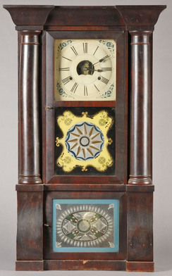 Shelf Clock; Birge & Peck, Column & Cornice, Mahogany, Painted Tablets ...