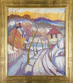 Barrett, Joseph; Oil on Canvas Painting, signed, Winter Village ...