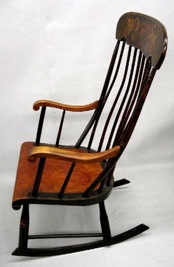 Furniture: Chair-Rocking; Boston, Paint Decorated, 7 Spindles, Scrolled ...