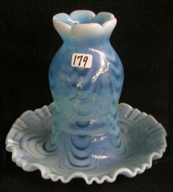 Fairy Lamp; Fenton Glass, Drapery, Blue Opalescent.