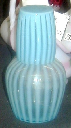 Fenton Glass; Tumble-Up Set, Rib Optic, Blue Opalescent.