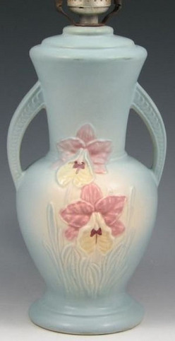 Table Lamp; Hull Pottery, Orchid, Pink & Blue, 19 inch.