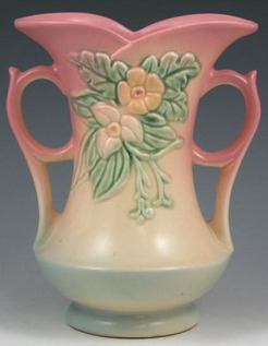 Hull Pottery; Wildflower, Vase, Pink & Blue, 8 inch.