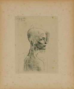 Picasso, Pablo; Etching & Drypoint, signed 1905, Buste D' Homme, 20 inch.