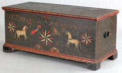 Furniture: Dower Chest; Flory (Johann)?, Paint Decorated, Horses ...
