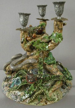 Candelabrum; Majolica Pottery, Luff (Geoffrey), Palissy Ware, Creatures ...