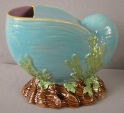 Majolica Pottery; Jones (George), Conch Shell, Spoon Warmer, Turquoise ...