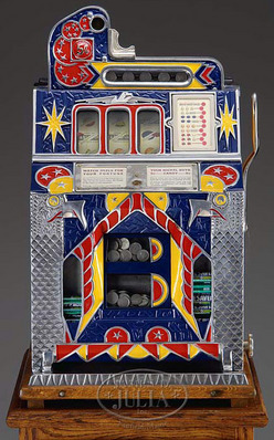 Slot Machine; Mills, War Eagle, 2 Column Vendor, 5 Cent, Cabinet.