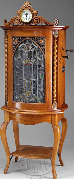 Music Box; Regina, Disc (15 inch), Upright, Auto Change, Clock Crest ...