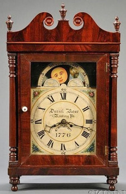 Bracket Clock; Rose (Daniel), Mahogany, Moon Dial, Scroll Cross, Pillar ...