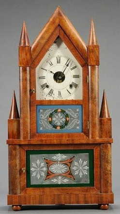 Shelf Clock; Birge & Fuller, Steeple (Double), Mahogany, Wagon Spring ...