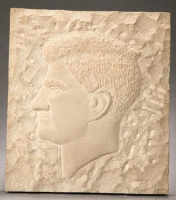 Folk Carving; Reed (Ernest 'Popeye'), Plaque, John F Kennedy, Limestone ...