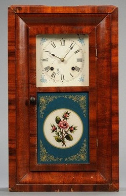Shelf Clock; New Haven, Miniature Ogee, Mahogany, Floral Tablet, 30 ...