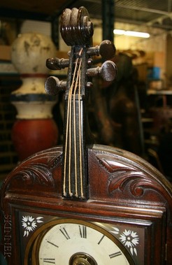 Shelf Clock; Seth Thomas, Violin, Walnut, 8 Day Lyre Movement.