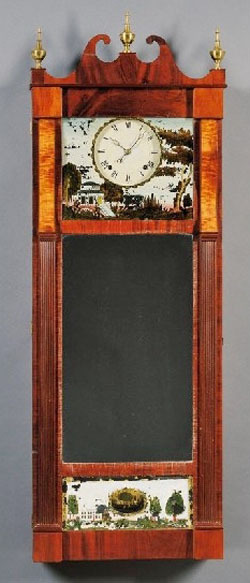 Wall Clock; Ives (Joseph), Mirror, Patent, Mahogany, Scroll Top with ...