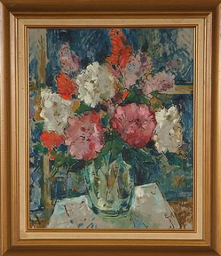 Kraske, Edward O; Oil on Board Painting, signed 1965, Floral Still Life ...