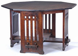 Furniture: Table-Library; Arts & Crafts, Limbert, Octagonal Top, Cutout ...