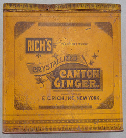 Spice Tin; Rich's Crystallized Canton Ginger, Lithographed Tin Box, 8 inch.